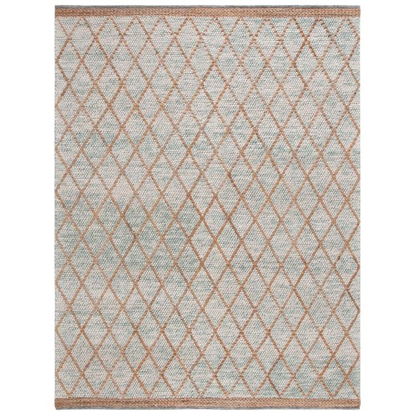 SAFAVIEH Natura 9 ft. x 12 ft. Teal/Natural Diamond Border Area Rug ...