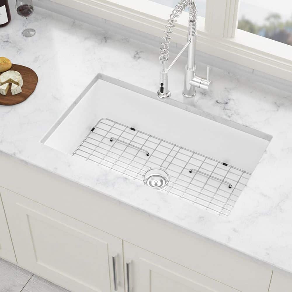 Reviews for MYRYY 32 in. Undermount/Top Mount Single Bowl Ceramic ...