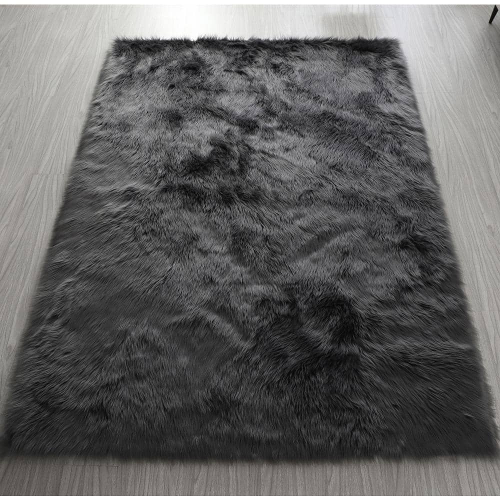 Huluwat 5 ft. x 7 ft. Dark Gray Ultra Soft Fluffy Runner Rug DJYC-G ...