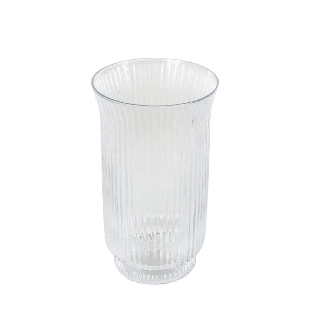 Litton Lane Clear Glass Ribbed Fluted Candle Holder 047337 - The Home Depot