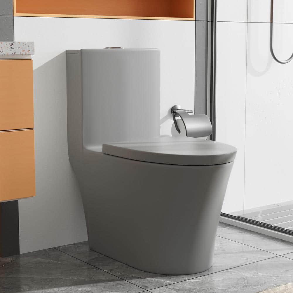 FUNKOL 12 in. 1-Piece 1.1/1.6 GPF Dual Flush Gray Porcelain Elongated ...