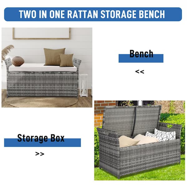 33 gal. Gray Wicker Outdoor Storage Bench