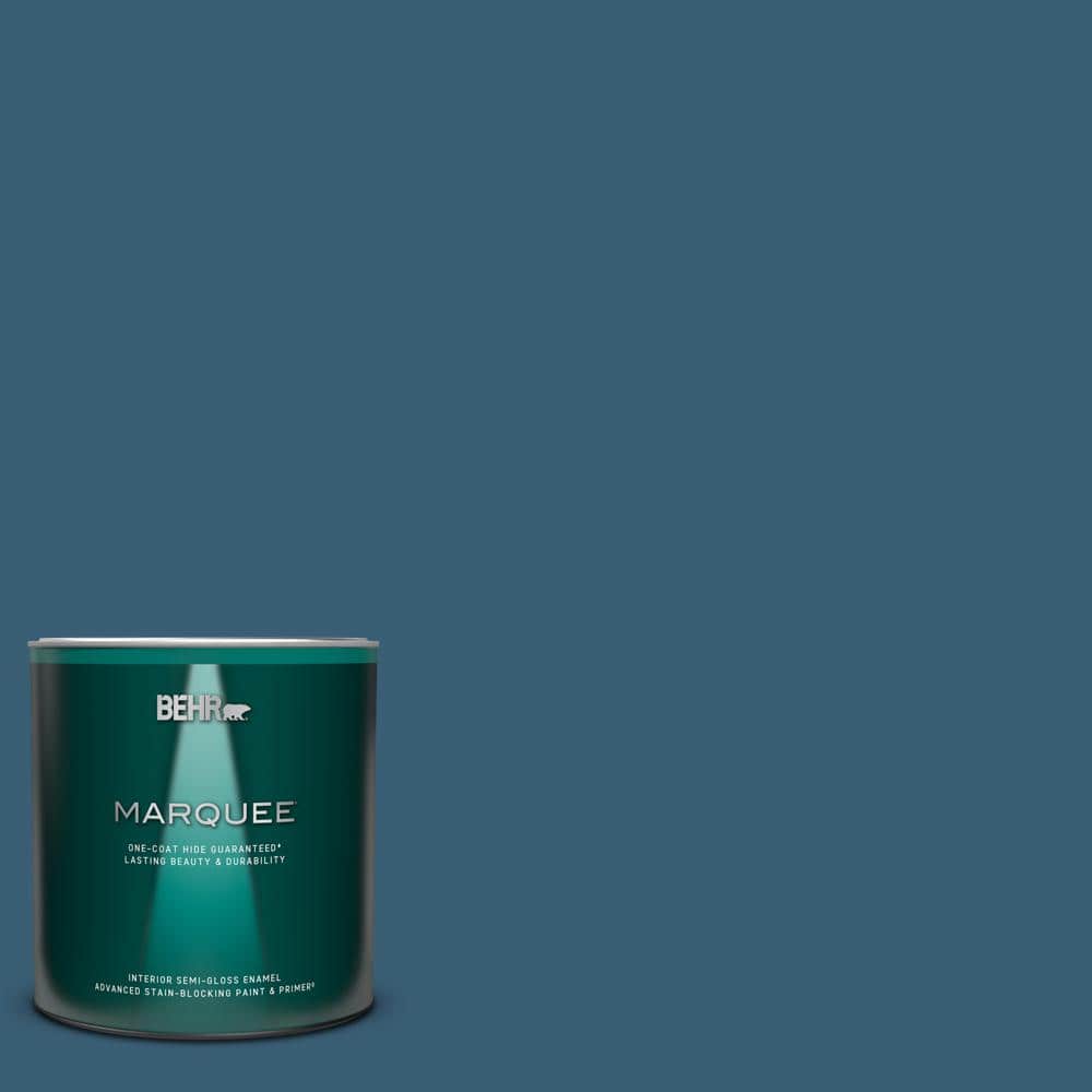 BEHR MARQUEE 1 qt. #S490-7 Superior Blue One-Coat Hide Semi-Gloss ...