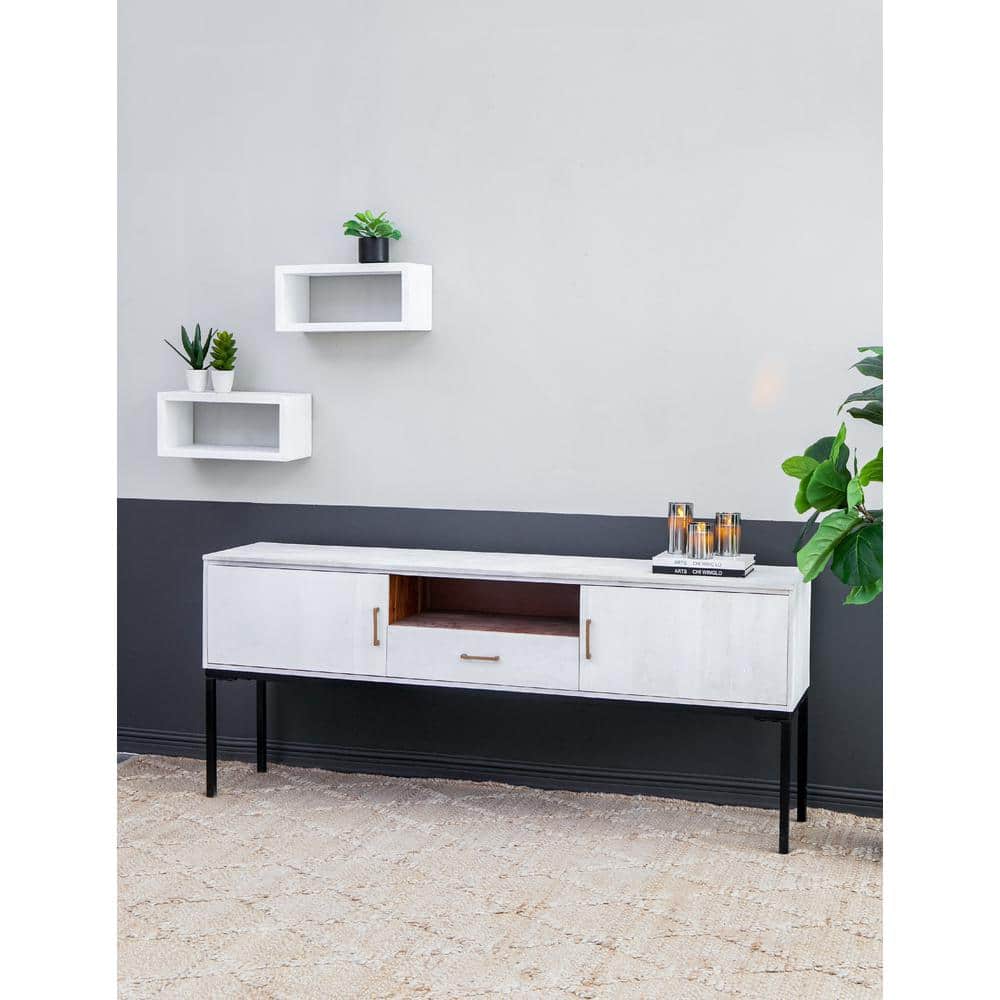 A & B Home White Wash TV Stand Entertainment Center Fits TV up to 60 ...