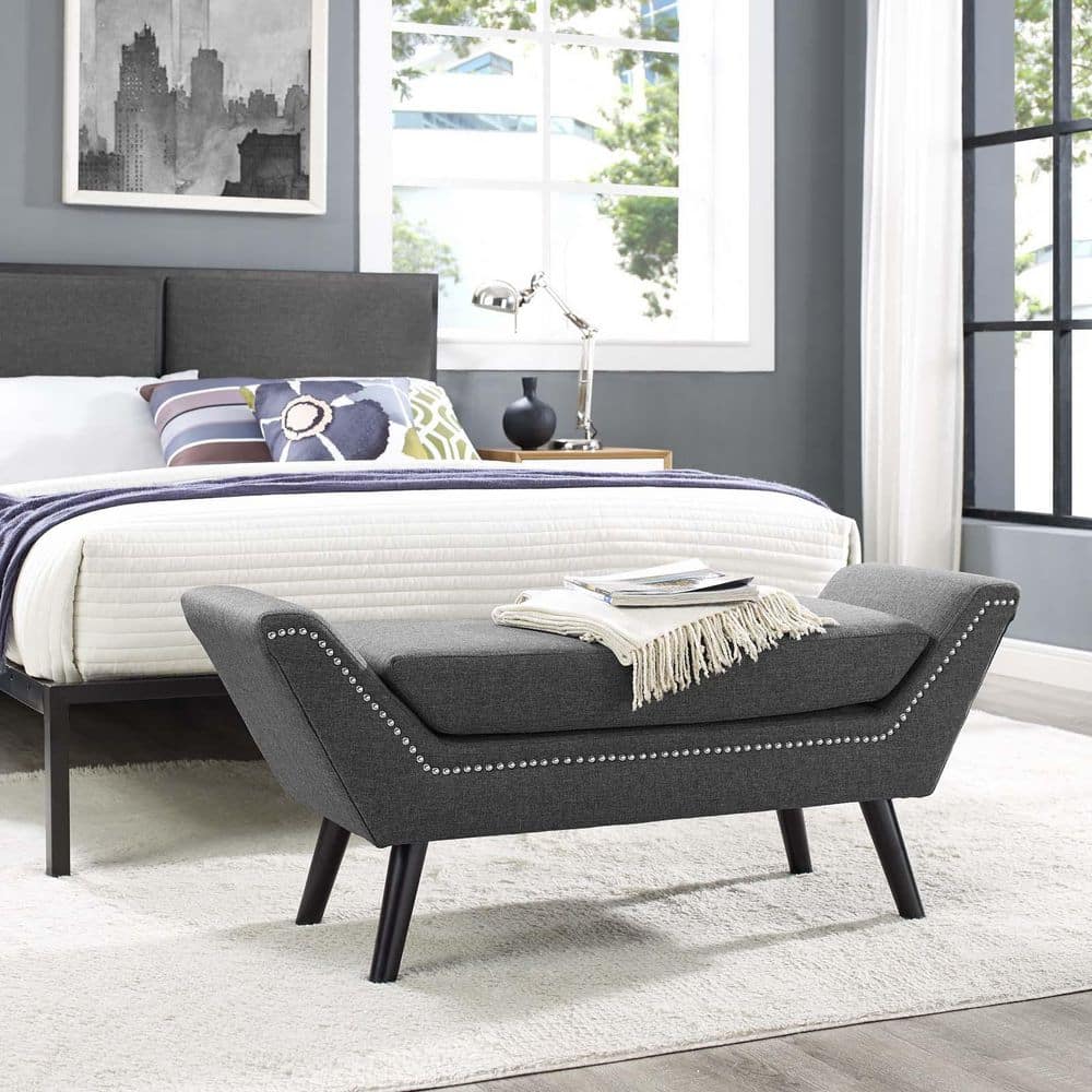 MODWAY Gambol Gray 47 in. Upholstered Fabric Bedroom Bench EEI-2575-GRY ...
