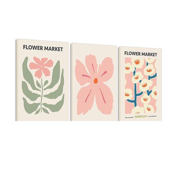 Pink Flower Market Wall Art Set of 3, Colorful Wildflowers Floral ...