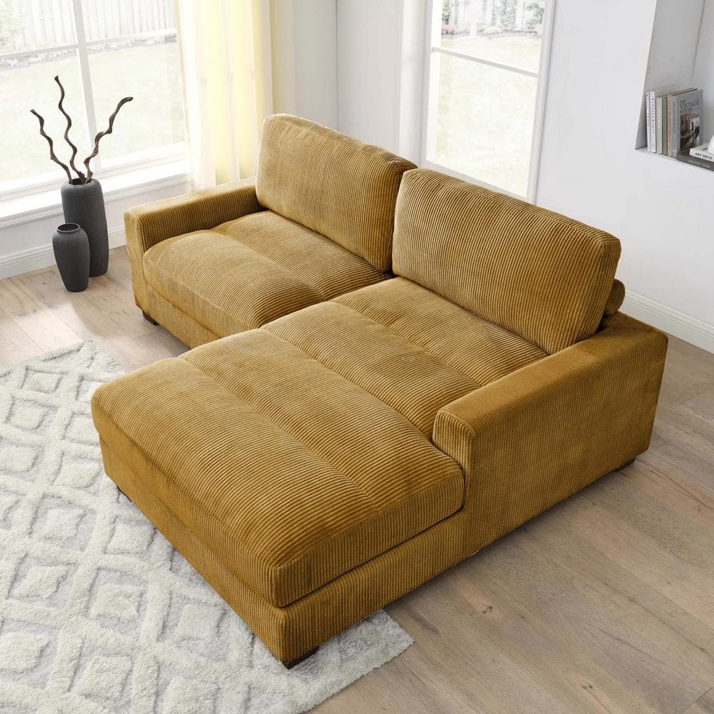 Monland 90 in. Wide Square Arm Polyester Corduroy L-Shaped Sofa ...