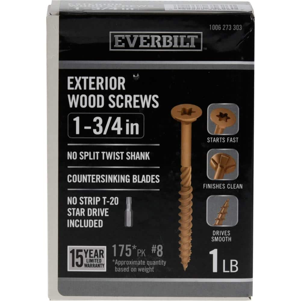 Everbilt #8 x 1-3/4 in. Star Drive Flat Head Exterior Wood Screws (175 ...