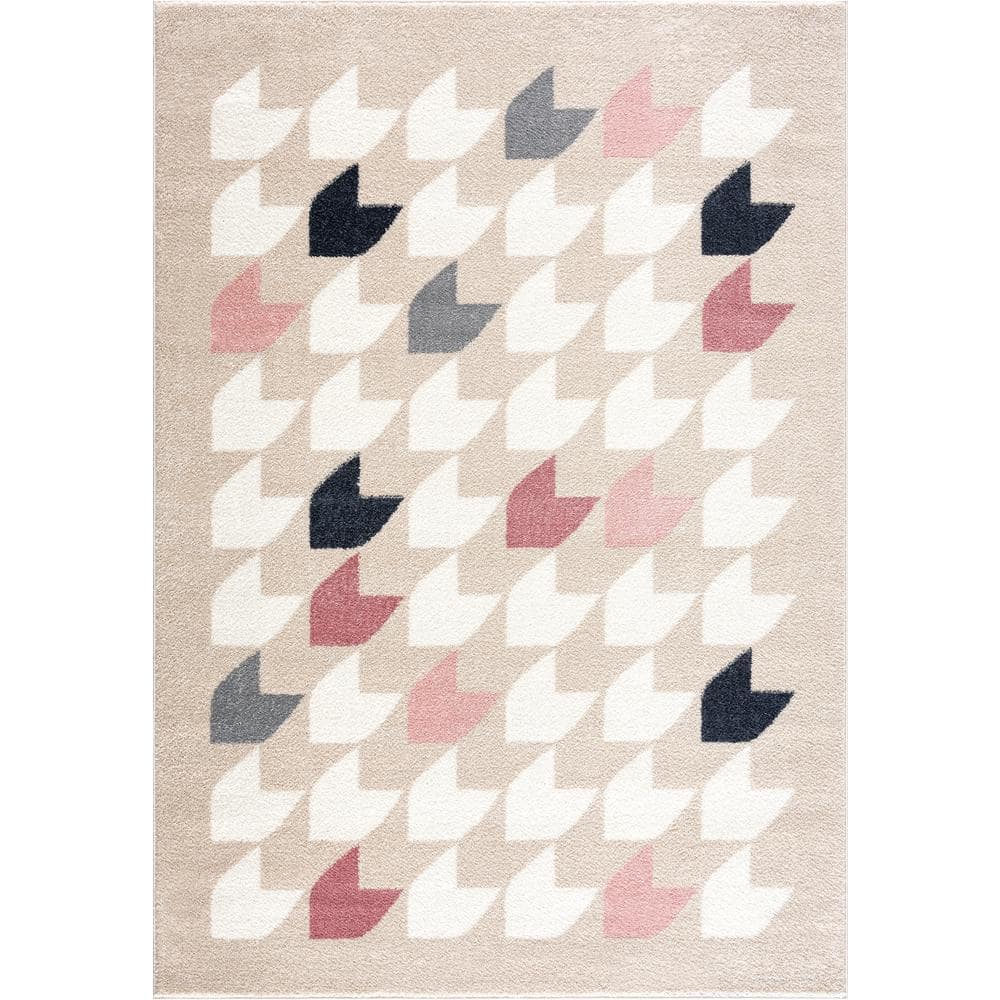 Abani Rugs Deco Beige Pink 4 ft. x 6 ft. Houndstooth Area Rug DEC160A-4 ...