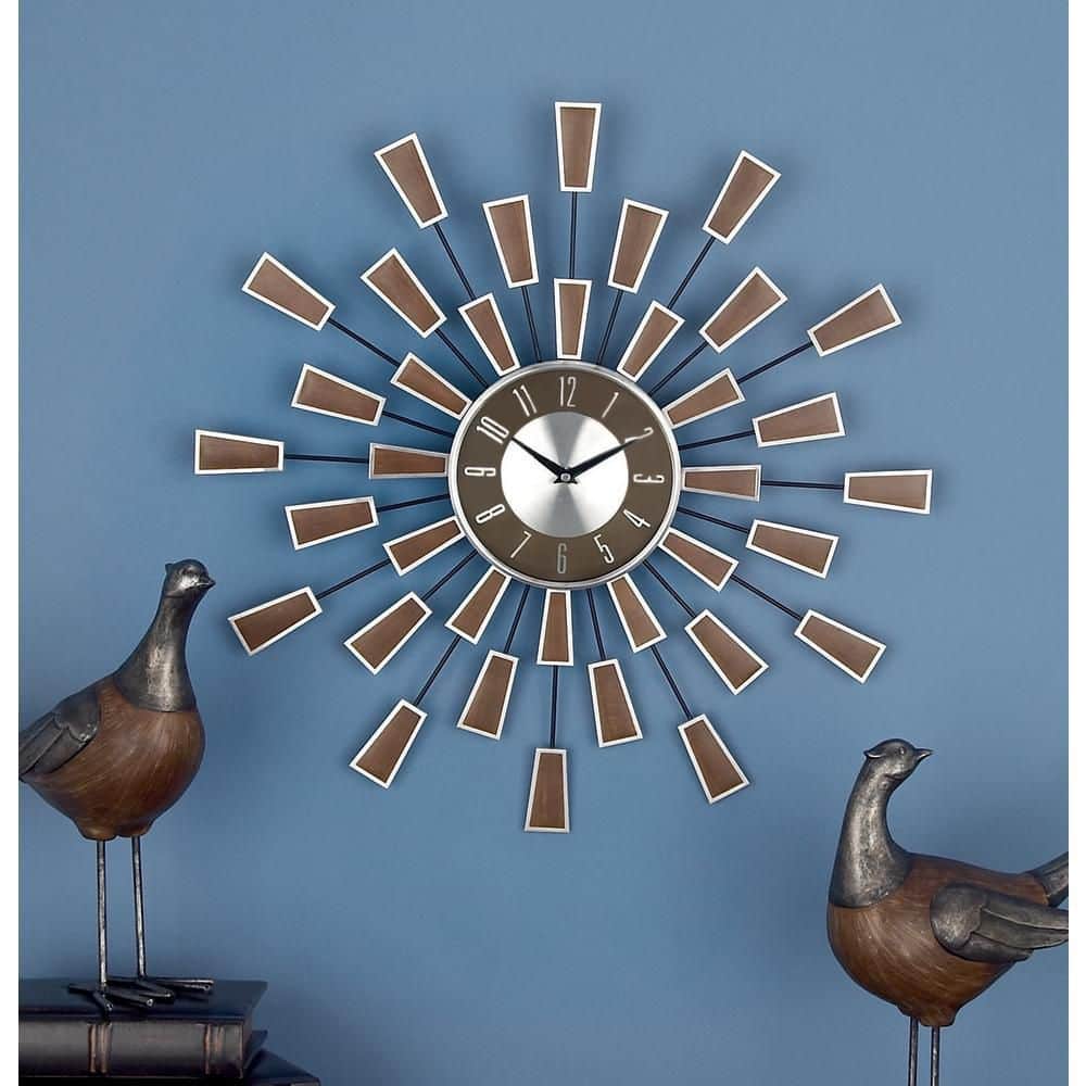 Litton Lane 22 in. x 22 in. Brown Metal Starburst Wall Clock 98433 ...