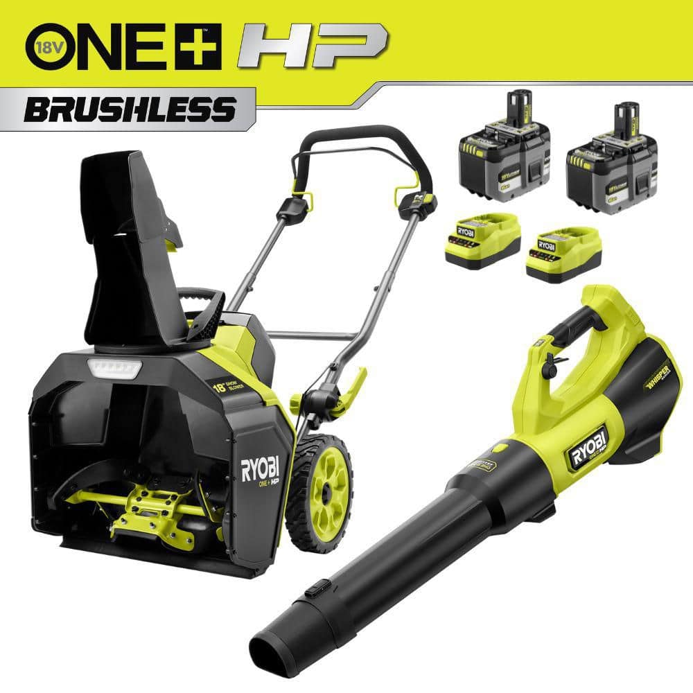 RYOBI 18V HP Brushless 18" Single-Stage Cordless Electric Snow Blower ...