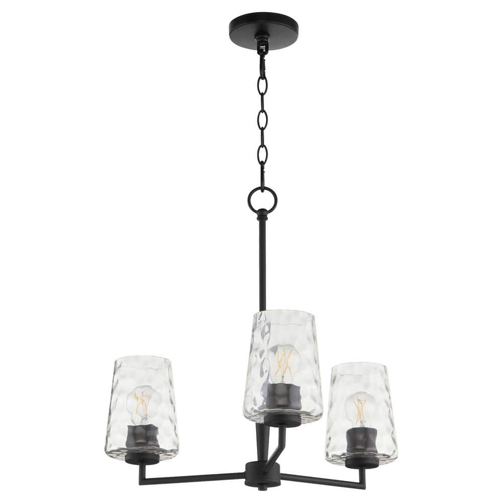 quorum Goodwin 60-Watt 3 Light Matte Black Chandelier Light with Clear ...