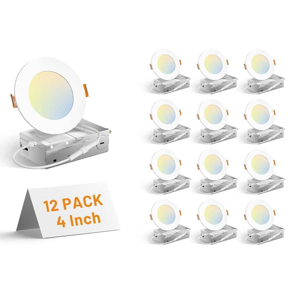 Amico 4 in. Adjustable 5CCT 12 Pack Canless LED Recessed Ceiling Light ...