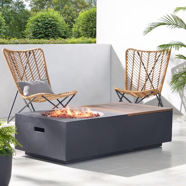 56 in. Rectangular Concrete Outdoor Fire Pit Table with Storage, 50,000 ...