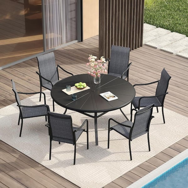 DIFY Grey Stackable Patio Chairs with High Back, Outdoor Dining Chairs ...