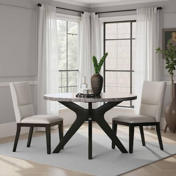 Benjara Inari Black and Gray Marble 48 in. Cross Legs Dining Table Seats 4 BM328258 - The Home Depot