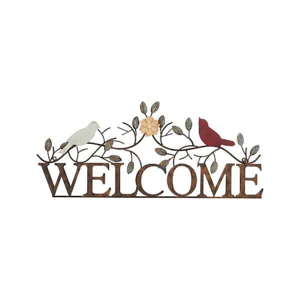 11 in. x 11 in. Multicolor Metal Work with Unique Welcome Wall Art Sign ...