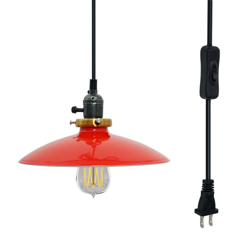 mieres 1-Light Hanging Pendant Red Fixture with Plug in Cord and On/Off ...