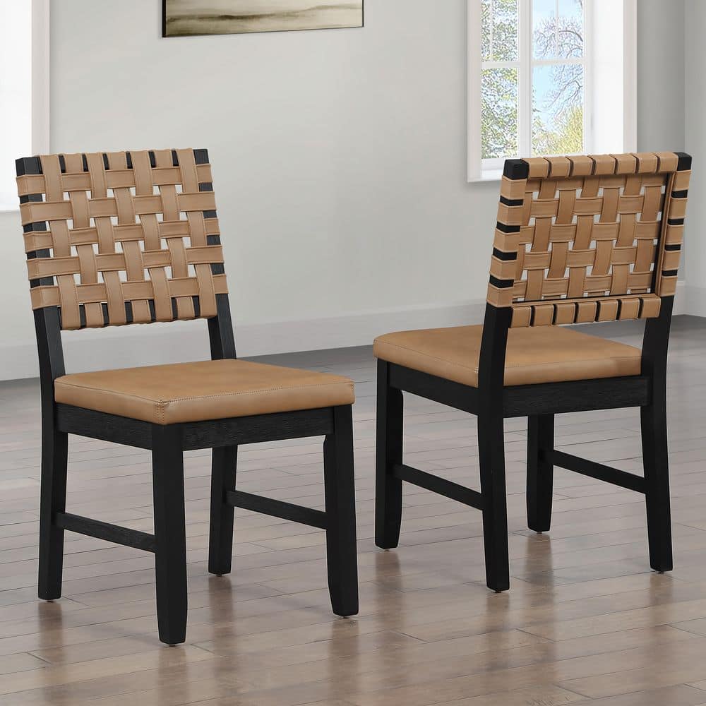 Steve Silver Reid Brown Leather Black Wood Side Chair (Set of 2 ...