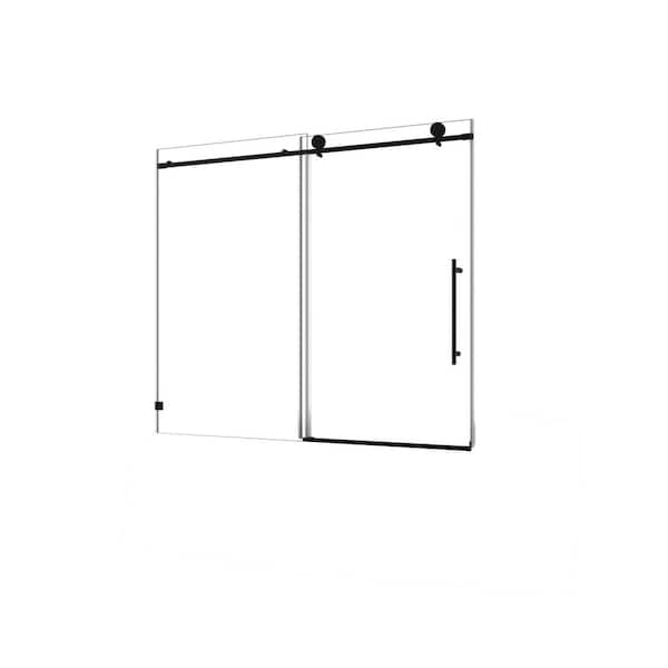 LIVACA 60 in. W x 63 in. H Sliding Aluminum Frameless Tub Door in Matte ...
