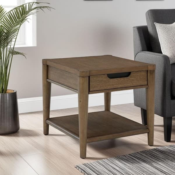 Benjara Howie 24 in. Brown Rectangle Wooden End Table with Drawer and ...