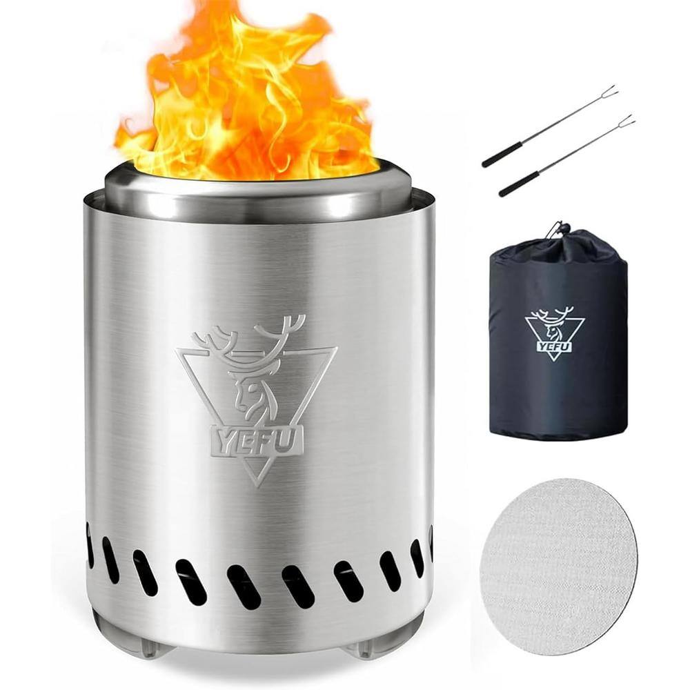 YEFU 9.7 in. H x 7.1 in. Silver Tabletop Fire Pit for Outdoor and Patio ...