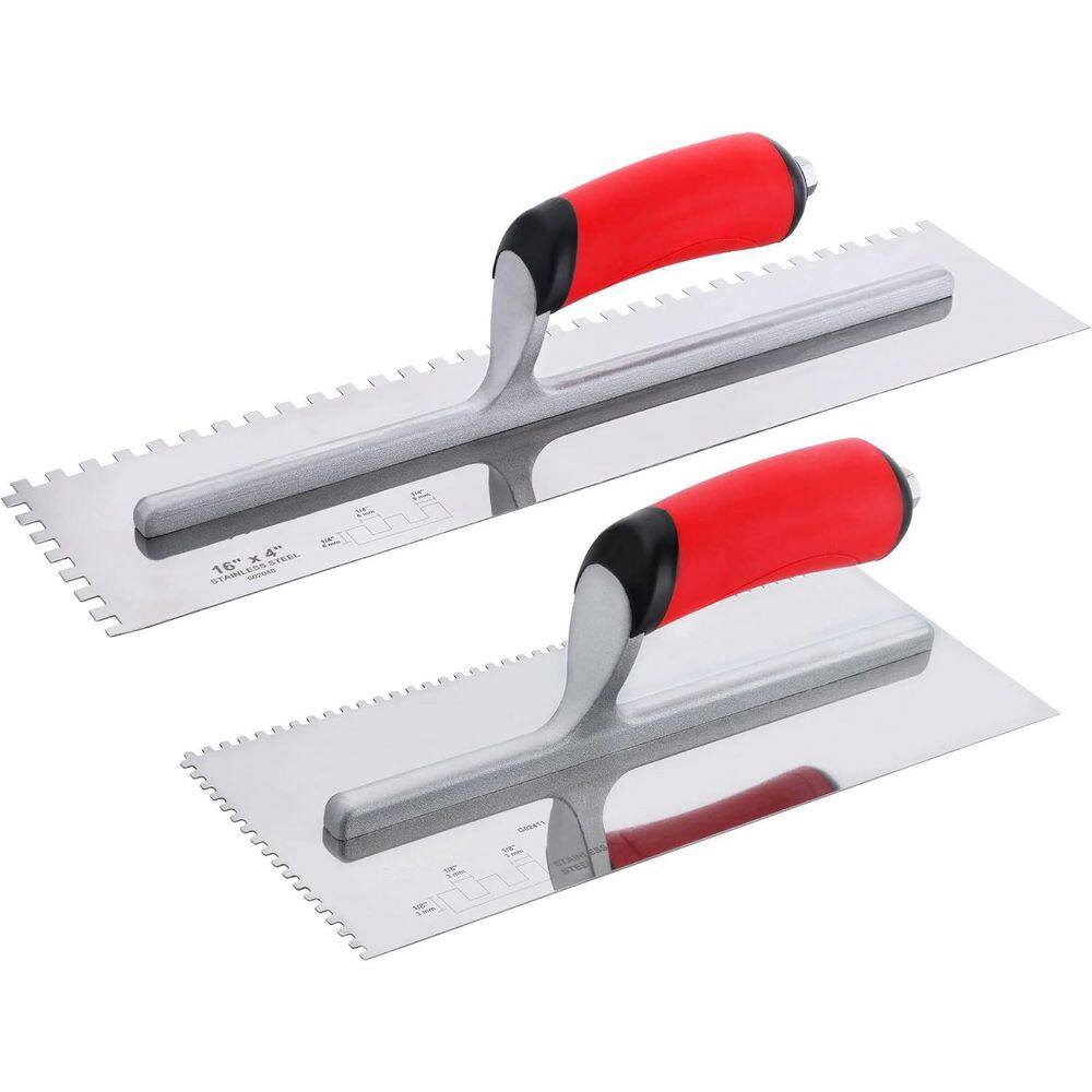 KIWDZFU 16 x 5 Notch Trowel Set with Soft Grip Handle Premium Stainless ...
