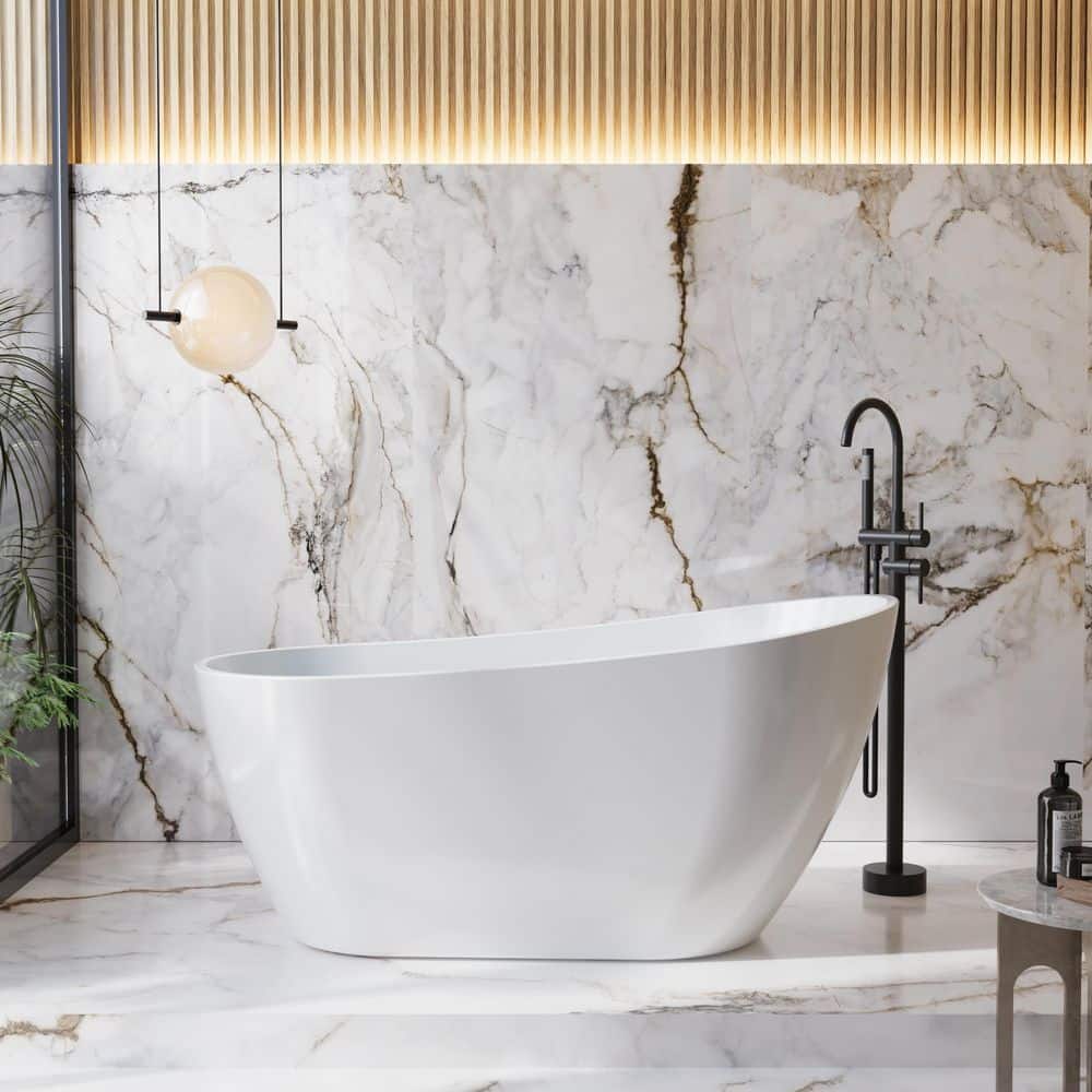 ANGELES HOME 59 in. x 30.7 in. Acrylic Flatbottom Freestanding Soaking ...