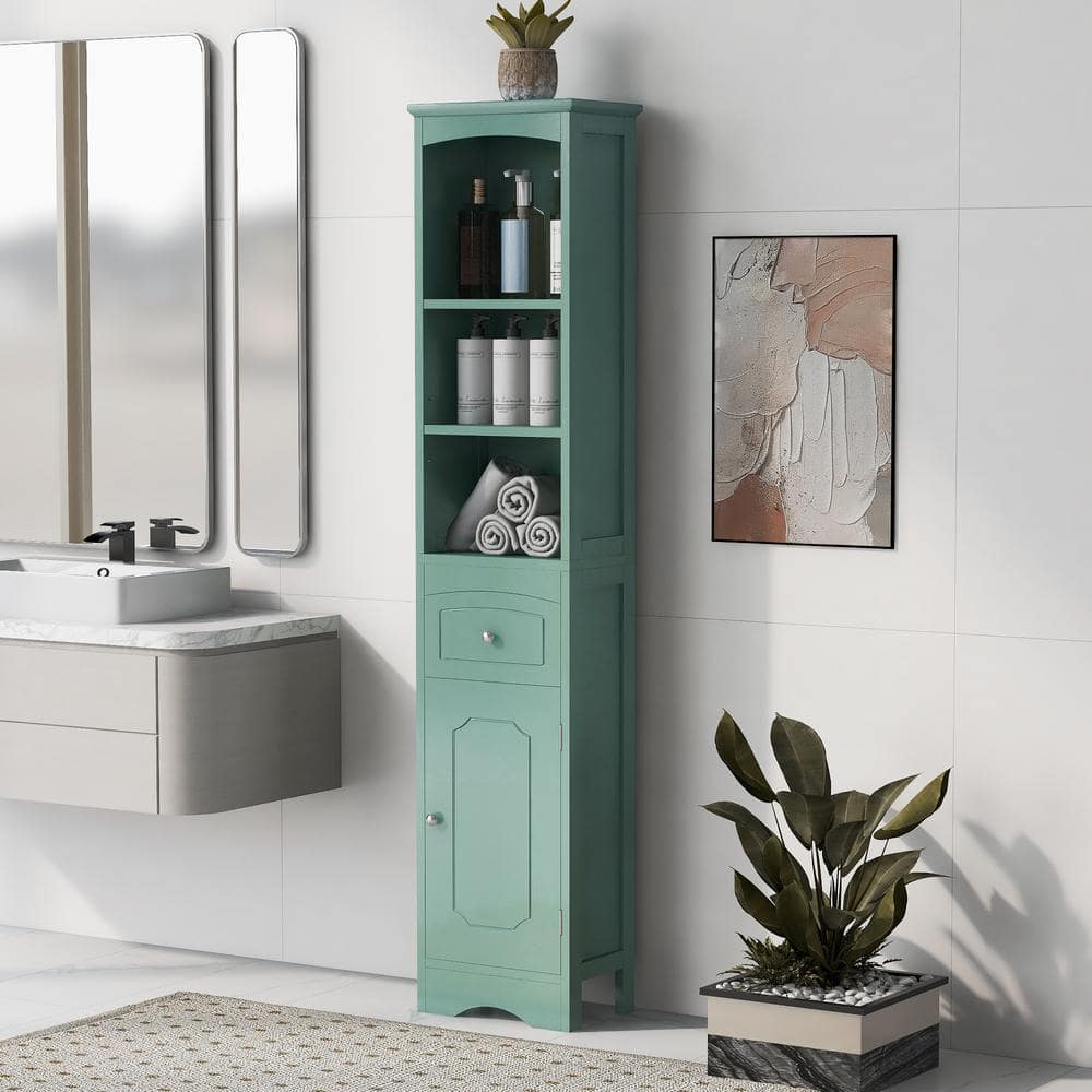 13.4 in. W x 9.1 in. D x 66.9 in. H Green Linen Cabinet Tall Bathroom Cabinet