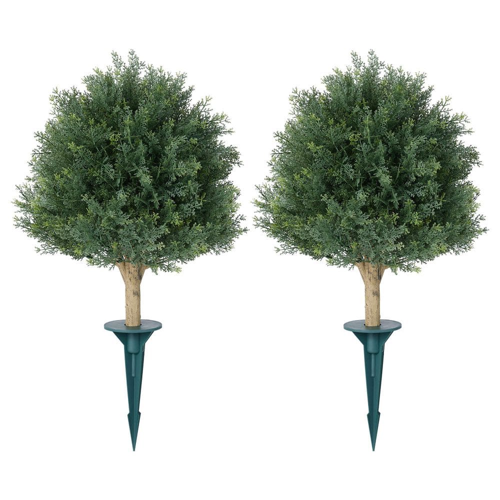 DR.Planzen 16 in. Artificial Cedar Topiary Trees with Ground Spike ...