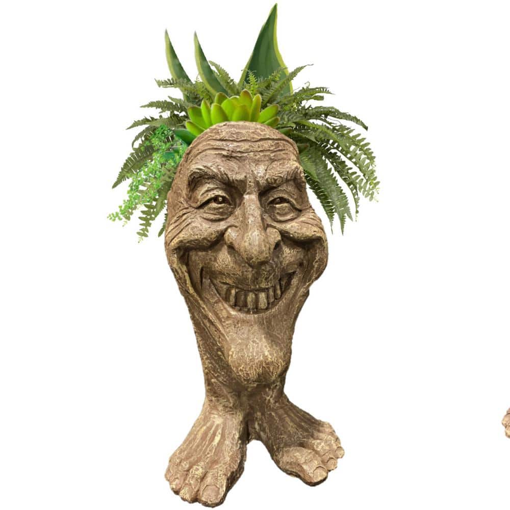 HOMESTYLES 17 in. Uncle Lucky the Muggly Face Garden Statue Planter ...