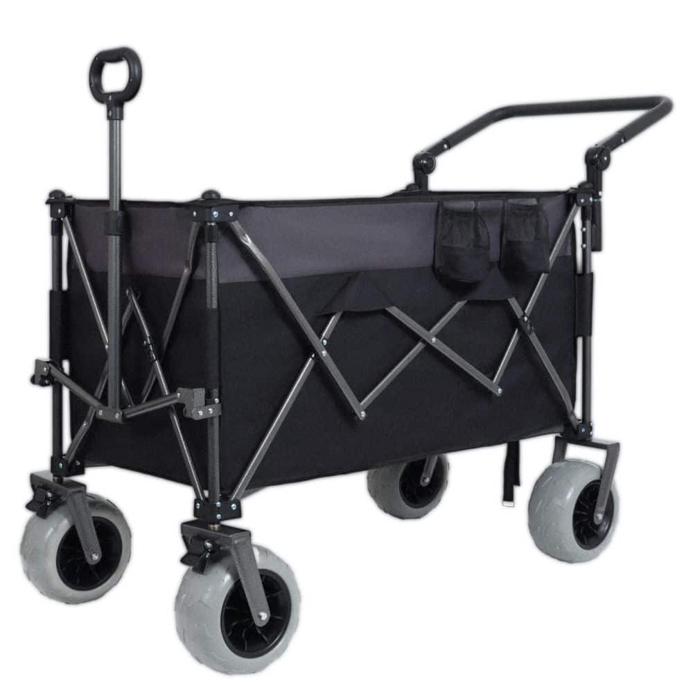 Black Gray 4 cu. ft. Steel Functional Push-Pull Folding Garden Cart ...