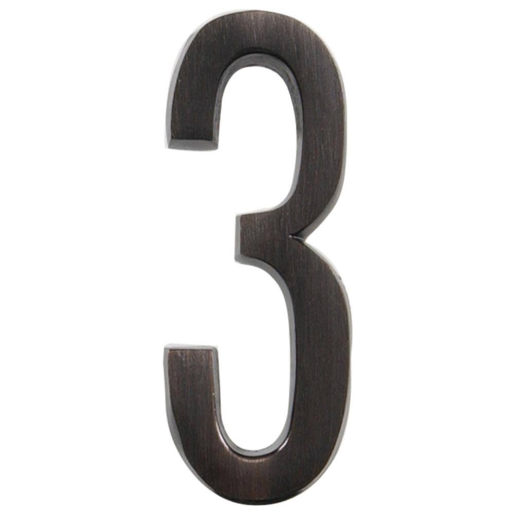 Everbilt 4 in. Flush Mount Aged Bronze Self-Adhesive House Number 3 ...