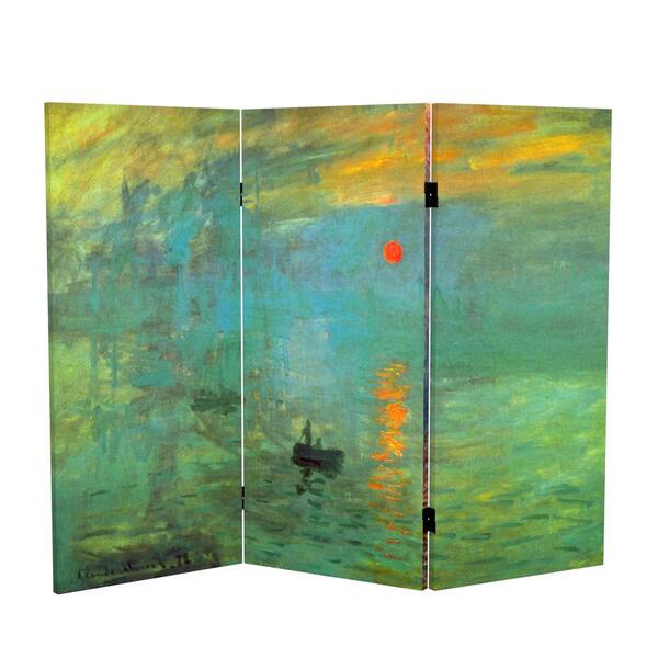 RED LANTERN 3 ft. Short Works of Monet Canvas 3-Panel Folding Screen ...