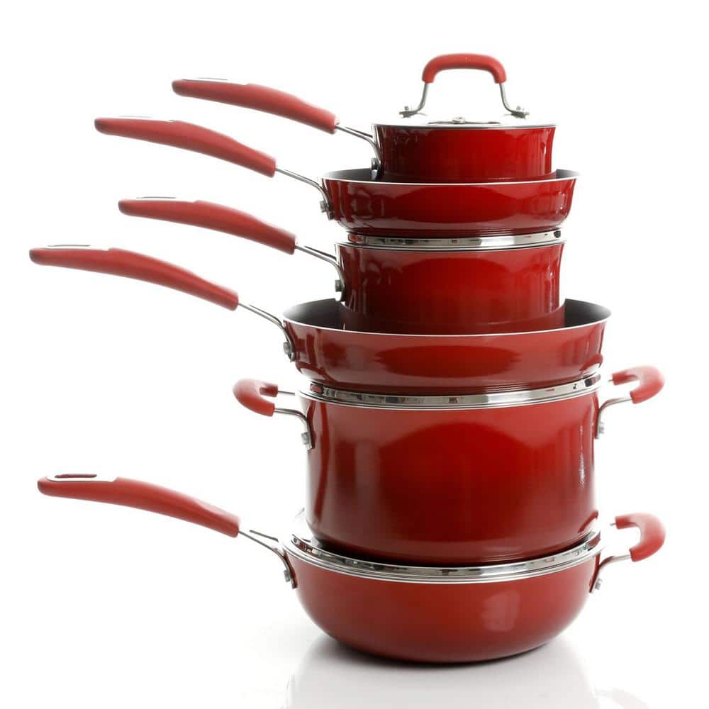 KENMORE Andover 10-Piece Nonstick Aluminum Cookware Set In Red Gradient ...