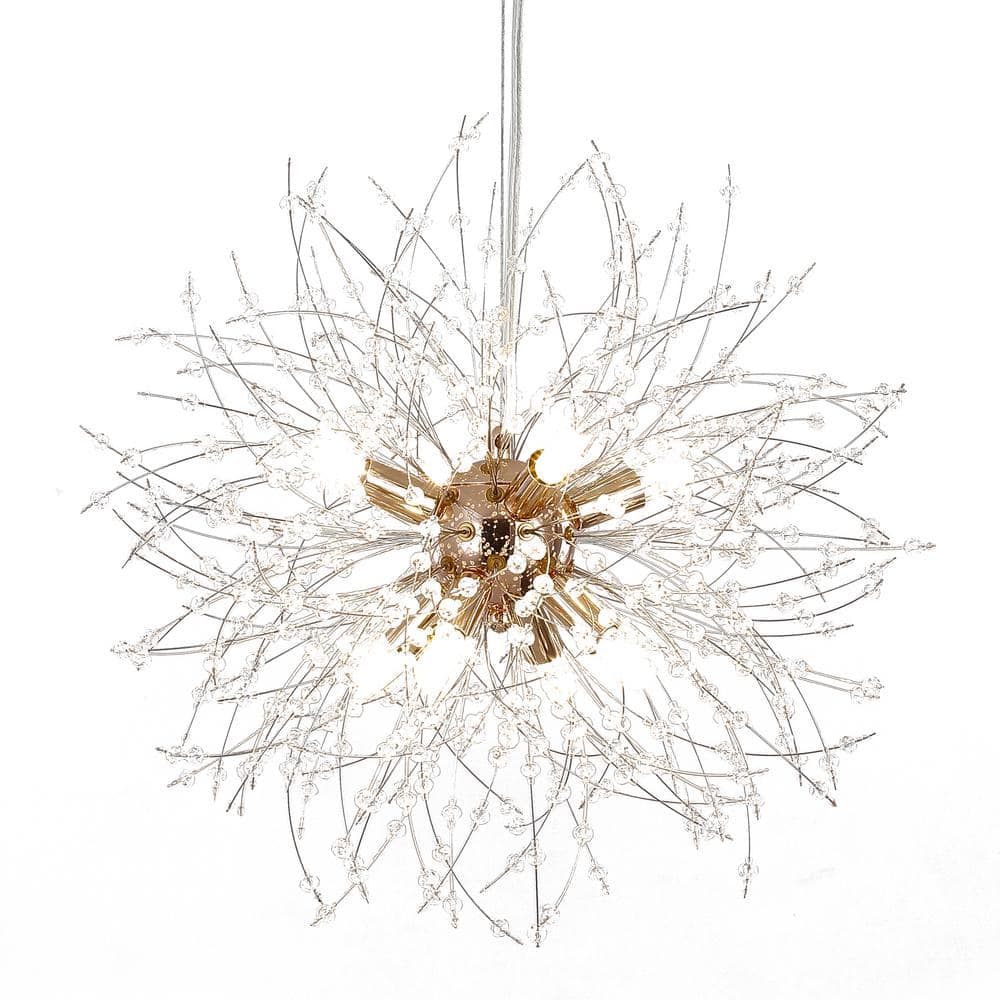 LWYTJO 8-Light Gold Modern Glam Crystal Firework Pendant Sputnik ...