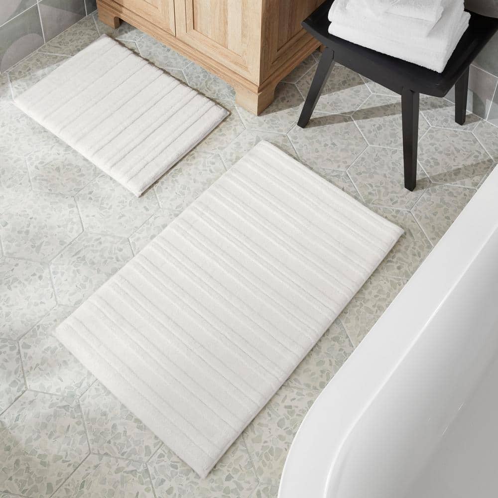StyleWell Memory Foam White Striped 2-Piece Bath Rug Set ...
