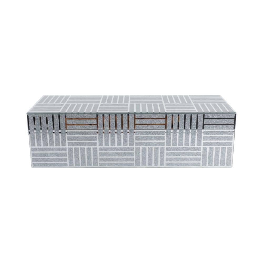 Liv & Skye 17 in. x 5 in. Silver Velvet Dashes Glass Decorative Box ...