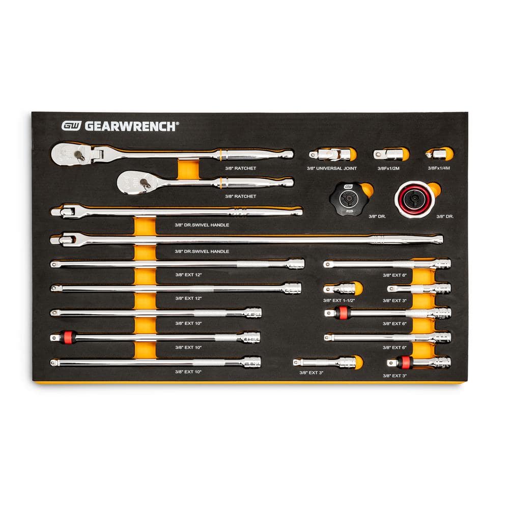 GEARWRENCH 3/8 in. 90T Ratchet and Drive Tool Set with EVA Foam Tray ...