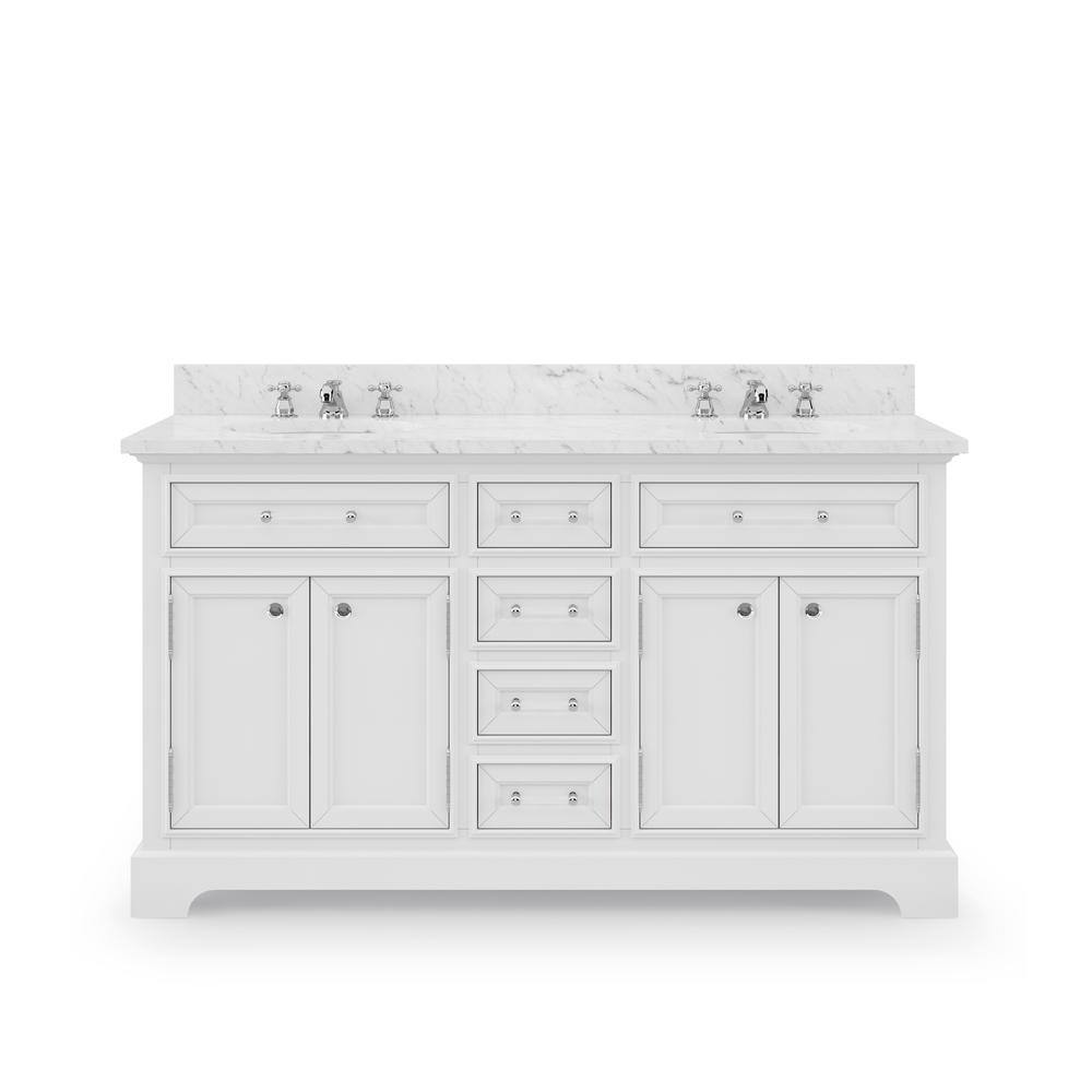 Water Creation 60 in. W x 22 in. D x 34 in. H Bath Vanity in White with ...