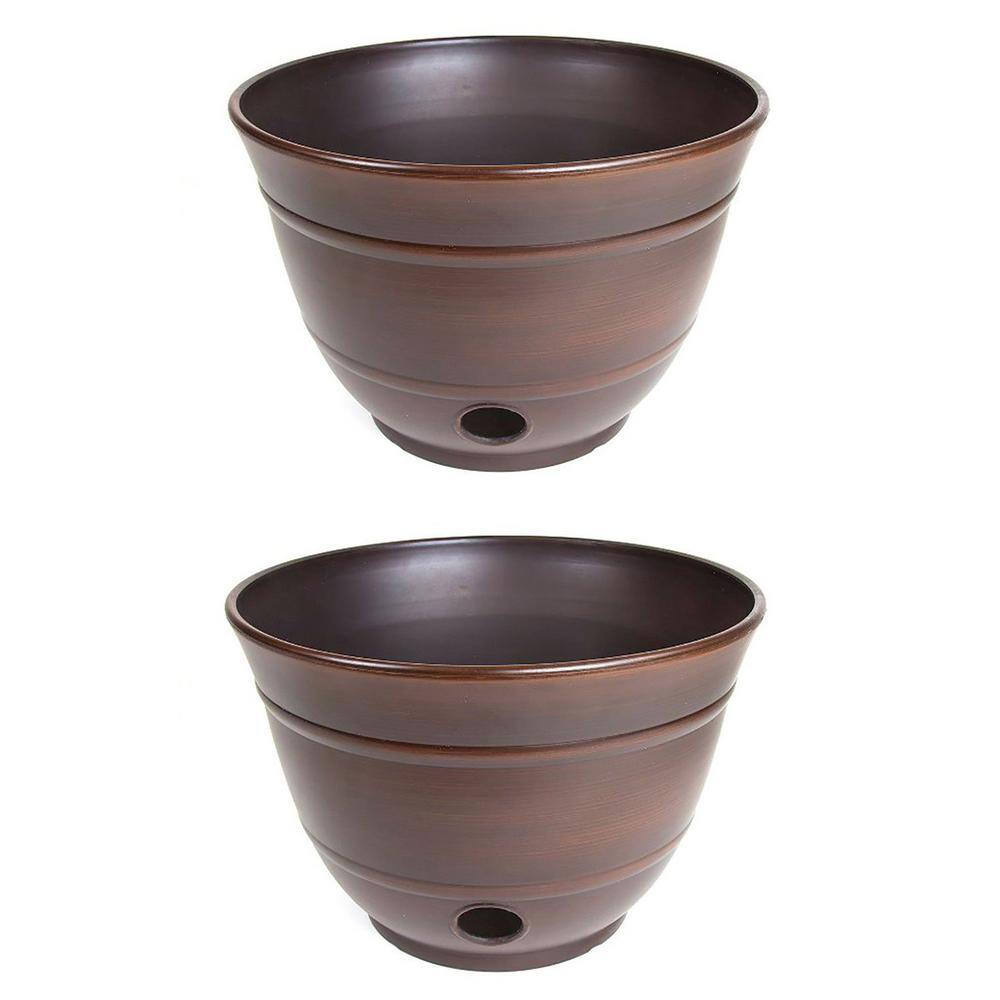 LIBERTY GARDEN Banded High Density Resin Hose Holder Pot with Drainage ...