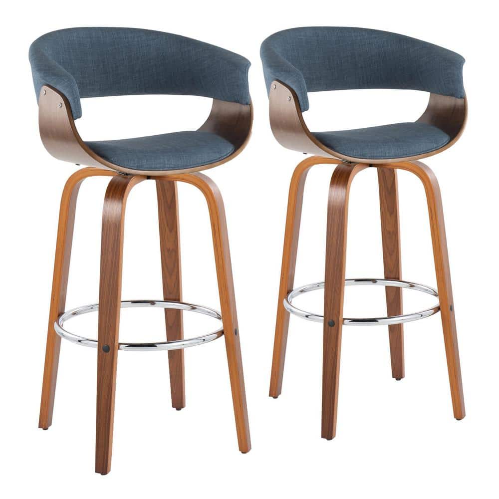 Lumisource Vintage Mod 29 in. Blue Fabric, Walnut Wood and Chrome Metal ...