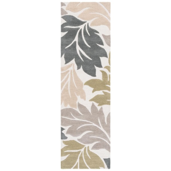 SAFAVIEH Jardin 2 ft. x 8 ft. Ivory/Gray Oversized Leaf Runner Rug ...