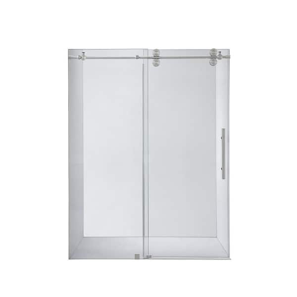 ROSWELL Villena 56 in. W x 78 in. H Single Sliding Frameless Shower Door in Brushed Nickel with ...