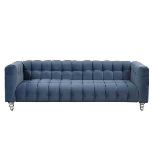 Polibi 89 in. Square Arm Polyester Rectangle Sofa with Solid Wood Legs ...