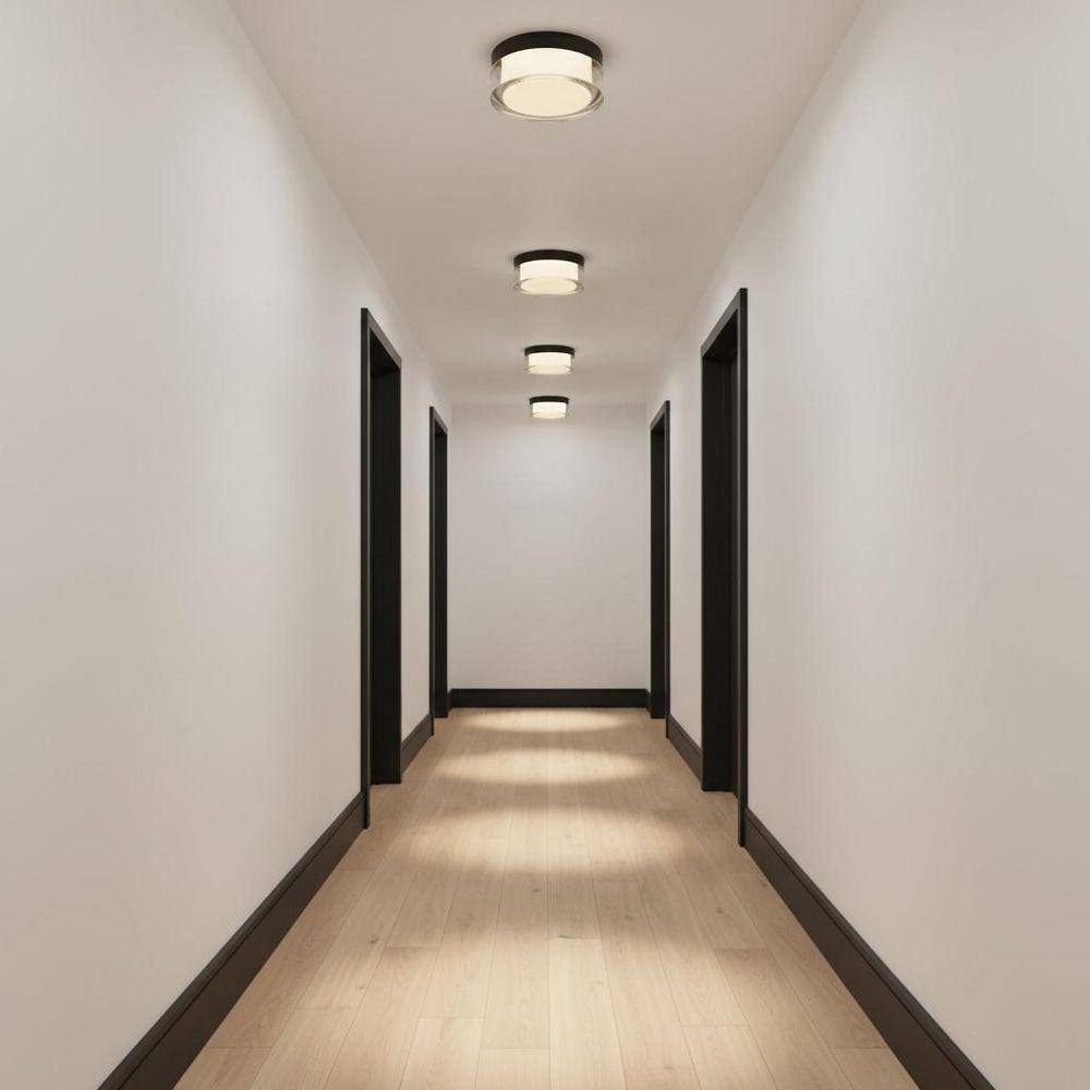 Jushua 6 in. Black Steel Integrated LED Flush Mount Light with Acrylic ...