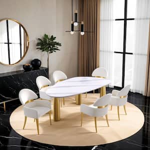 Furniture of America Varand 5-Piece Rectangle White/Matte Gold Sintered ...