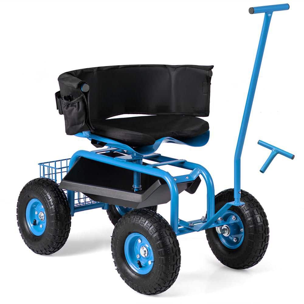 HONEY JOY Metal Rolling Garden Cart Work Seat Height Adjustable Swivel ...