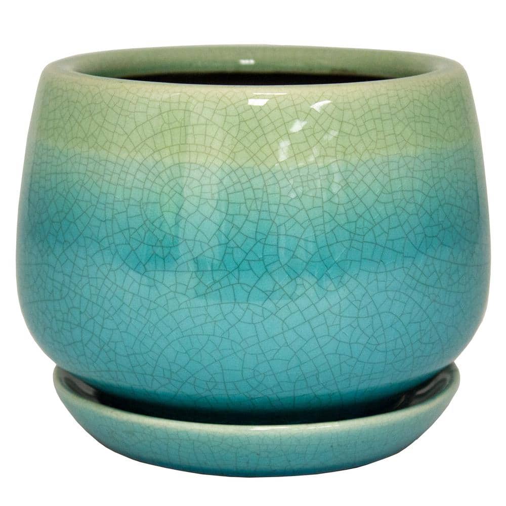 Trendspot 6 in. Geo Bell Ceramic Planter in Aqua CR00544S-060A - The ...