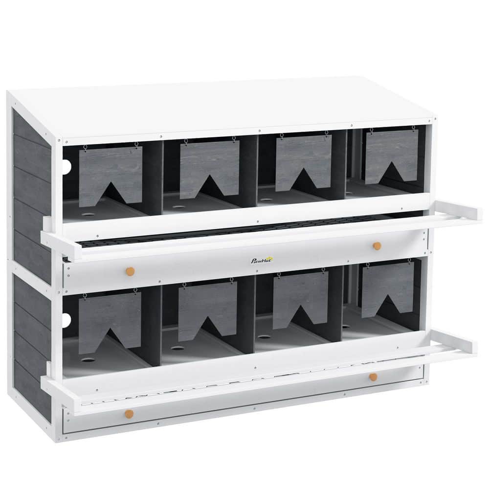 PawHut Chicken Nesting Boxes Equipment Eight Compartment Wood Roll Out ...
